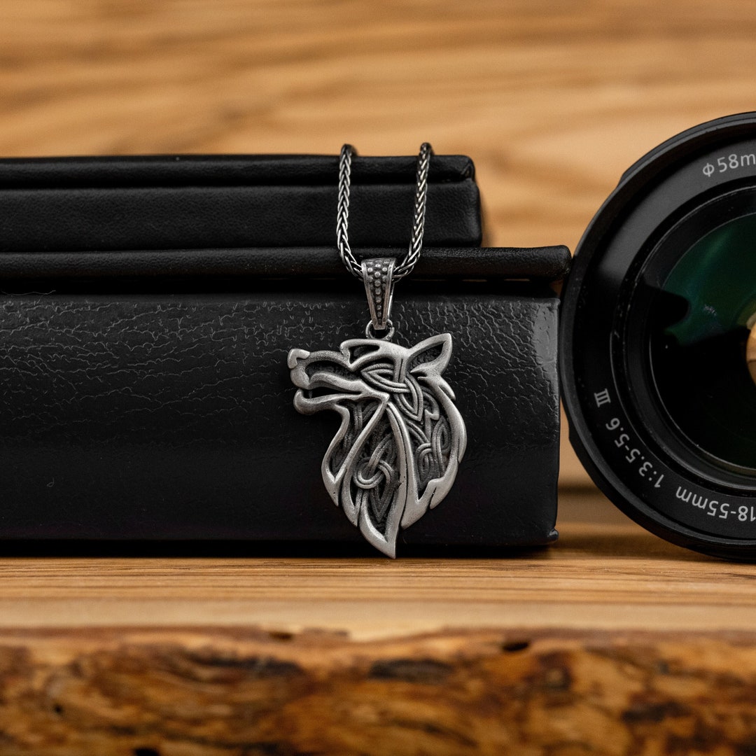 Celtic Wolf Silver Men Necklace, Scandinavian Charm Jewelry, Viking ...