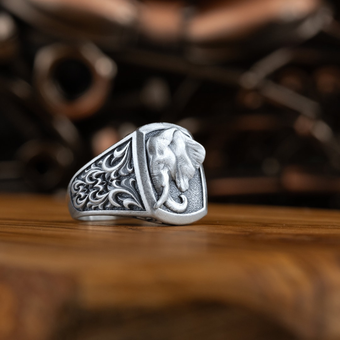 Good Luck Signet Ring With Elephant, Elephant Jewelry in 925 Sterling ...