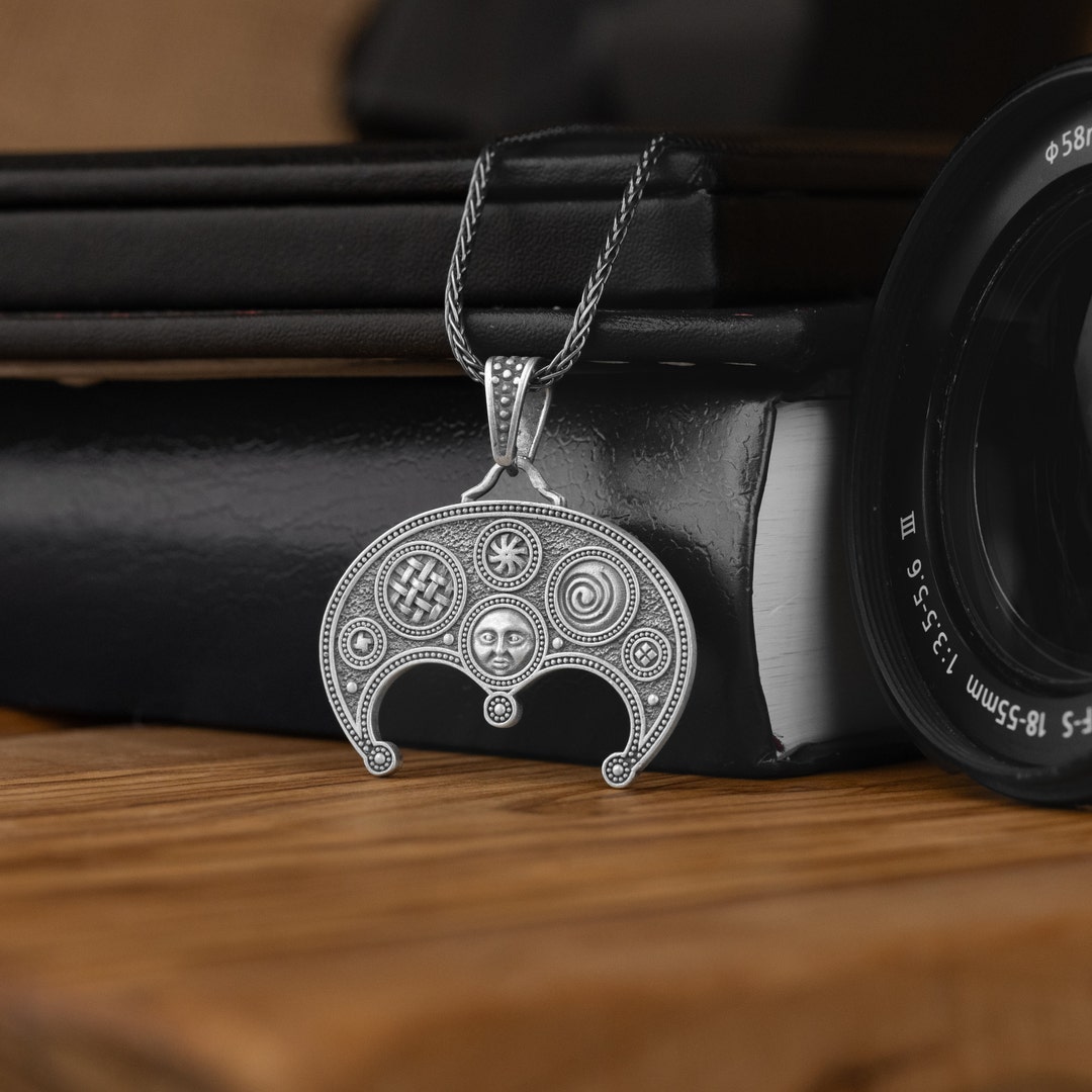 Slavic Crescent Moon Necklace With Ancient Symbol, Lunula Necklace in ...