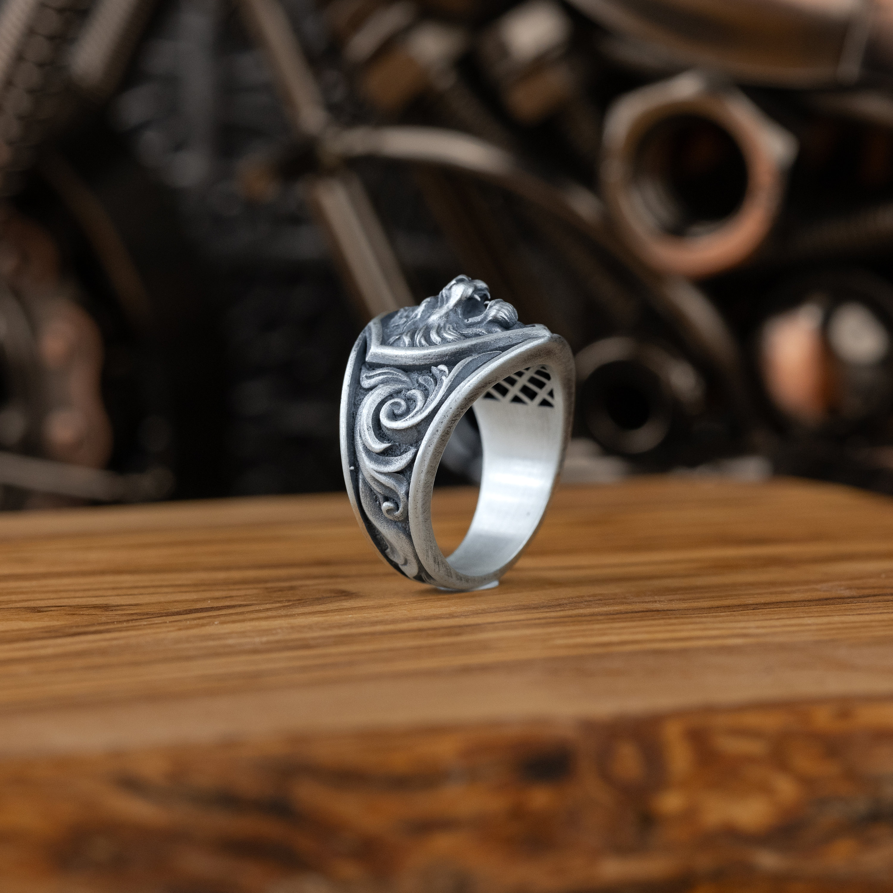 Oxidized Silver Pinky Lion Men Ring, Sterling Silver Zodiac Leo Ring ...