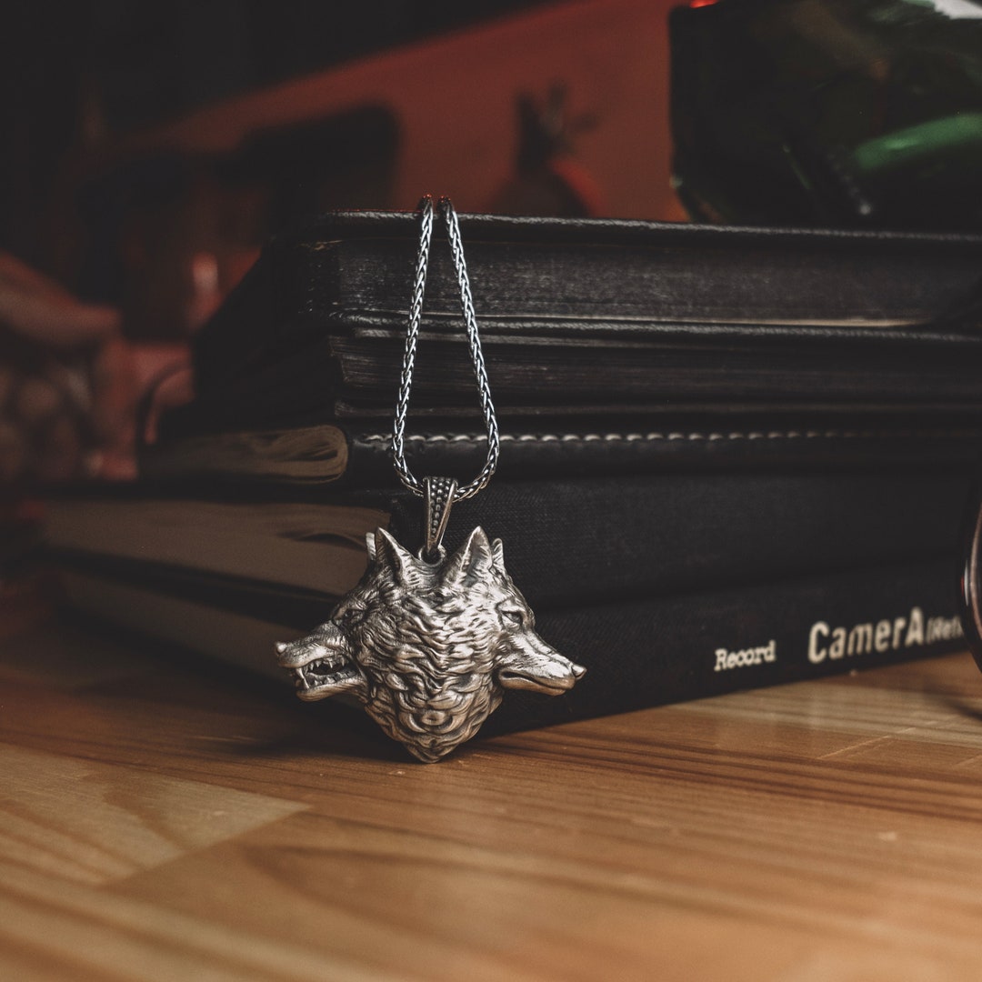 Silver Opposite Emotions of Wolf Men Necklace, Twin Wolf Head Necklace ...