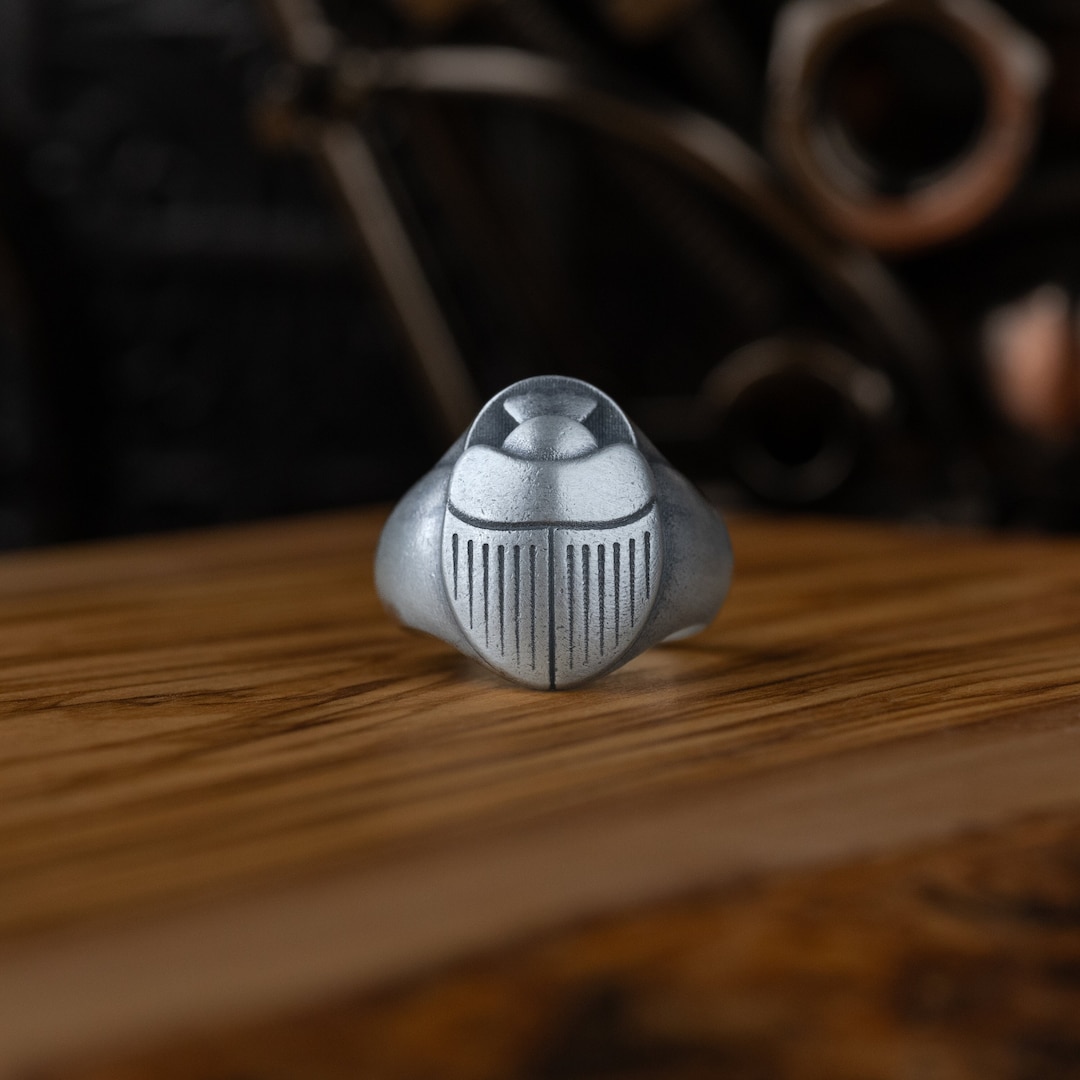 Egyptian Scarab Ring for Men in Silver, Beetle Ring for Boyfriend, Bug ...