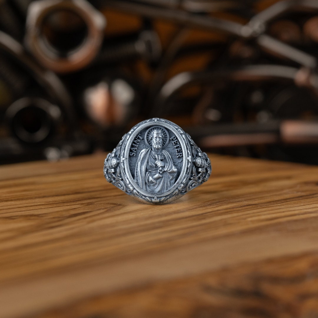 St Peter Apostle Silver Men Ring, Saint Peter Apostle Keys of Heaven ...