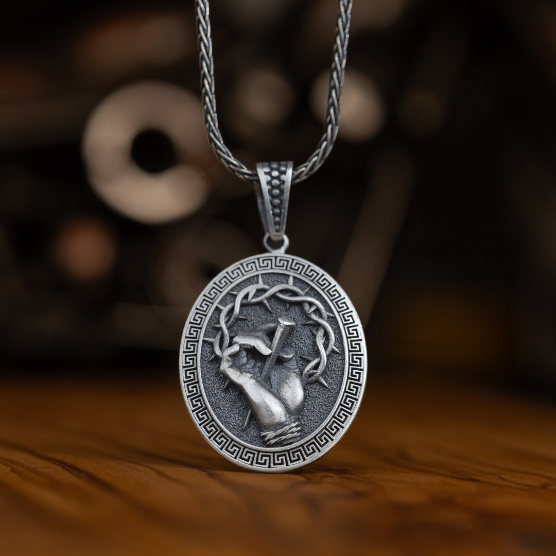 Sterling Silver Hand of Jesus Men Personalized Necklace, Holy Jesus ...