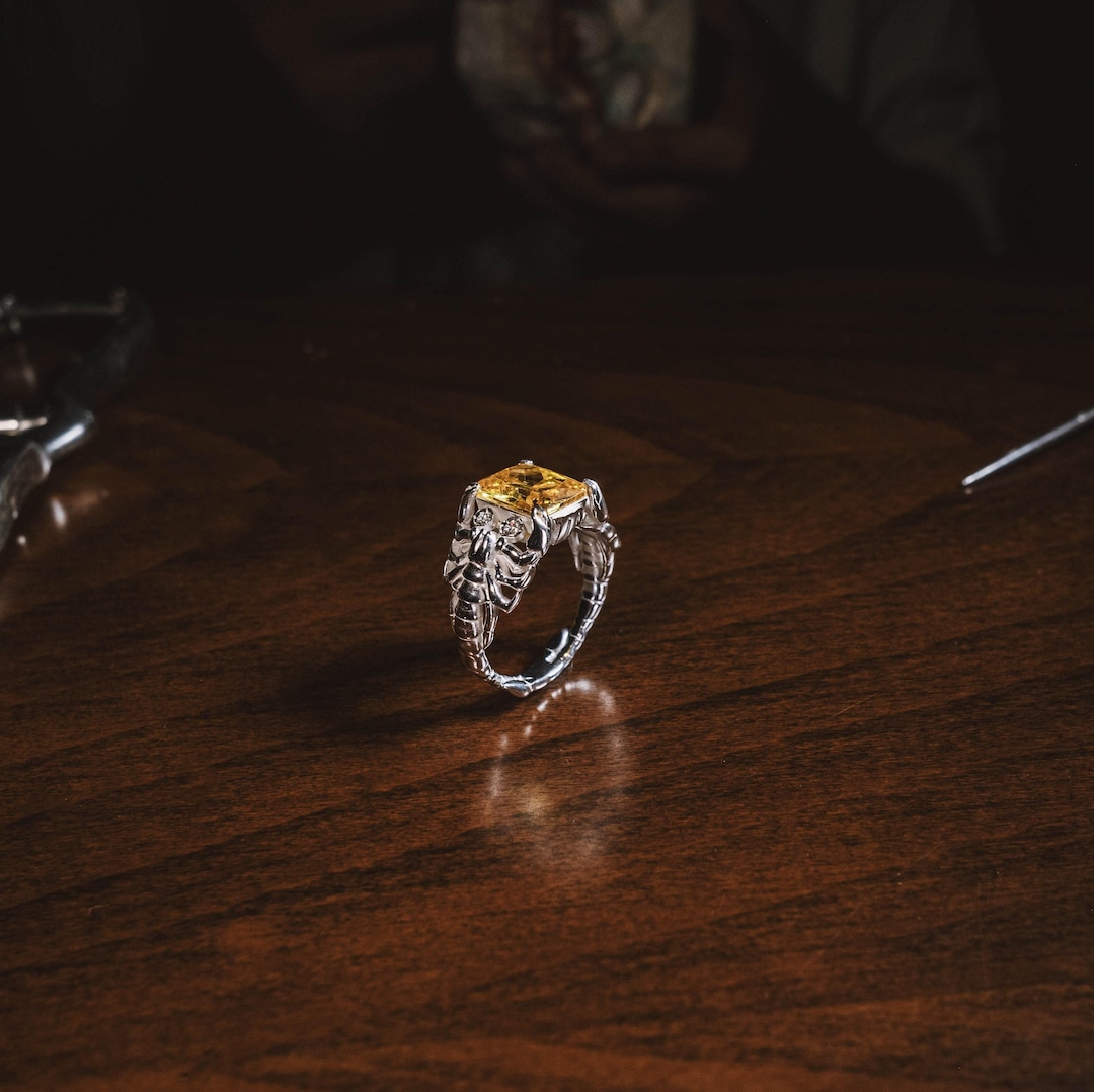 Citrine Stone Zodiac Scorpio Men Silver Ring, Sterling Silver Zodiac ...