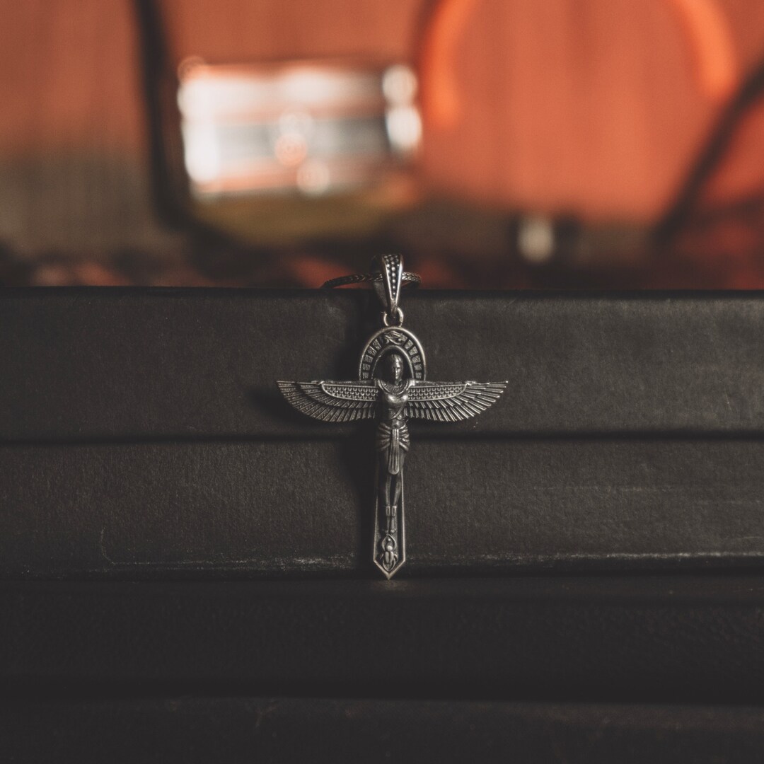 Isis on Ankh Pendant, Crux Ansata Eye of Horus on Top Isis and Ankh ...