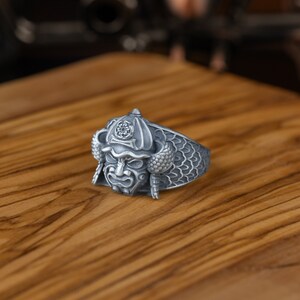 Japanese Samurai Engraved and Dragon Silver Men Ring, Dragon Skin ...