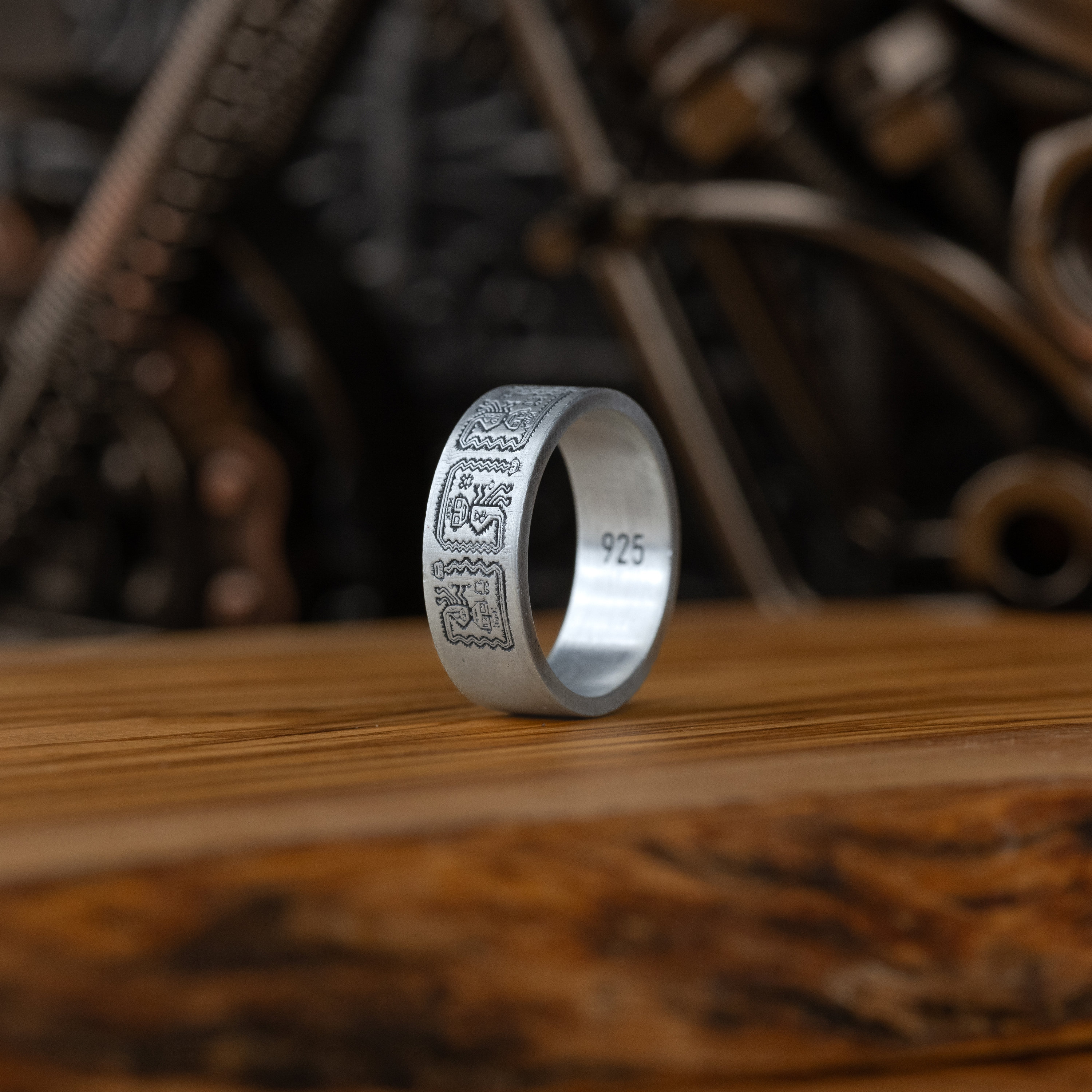 Aztec and Mayan Hieroglyphics Silver Band Ring, Ancient Unique Mens ...