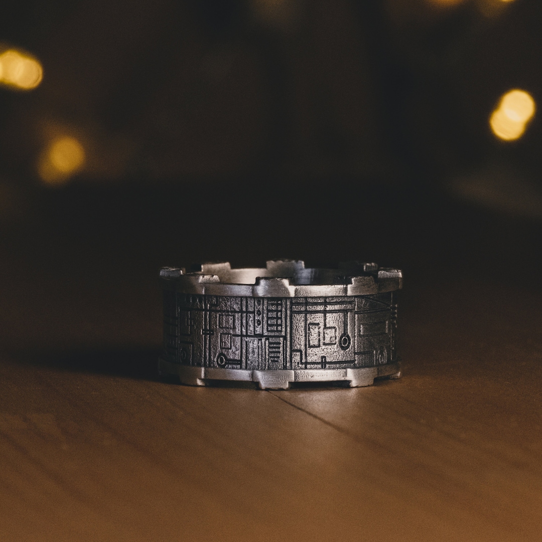 925 Silver Cyberpunk Futuristic Wide Band Ring for Men, Goth Engagement ...