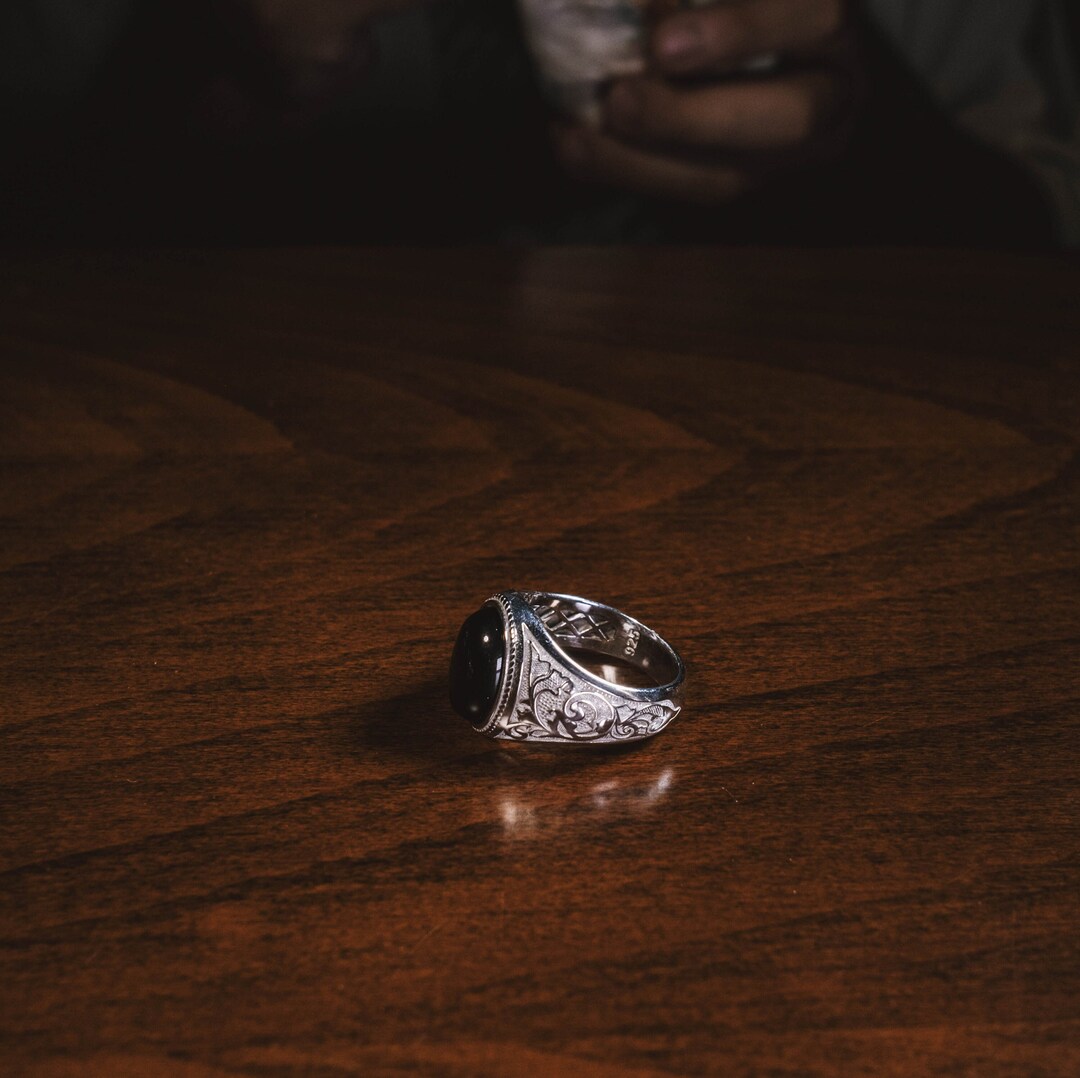 Victorian Style Mens Vintage Ring With Black Onyx, 925 Sterling Silver ...