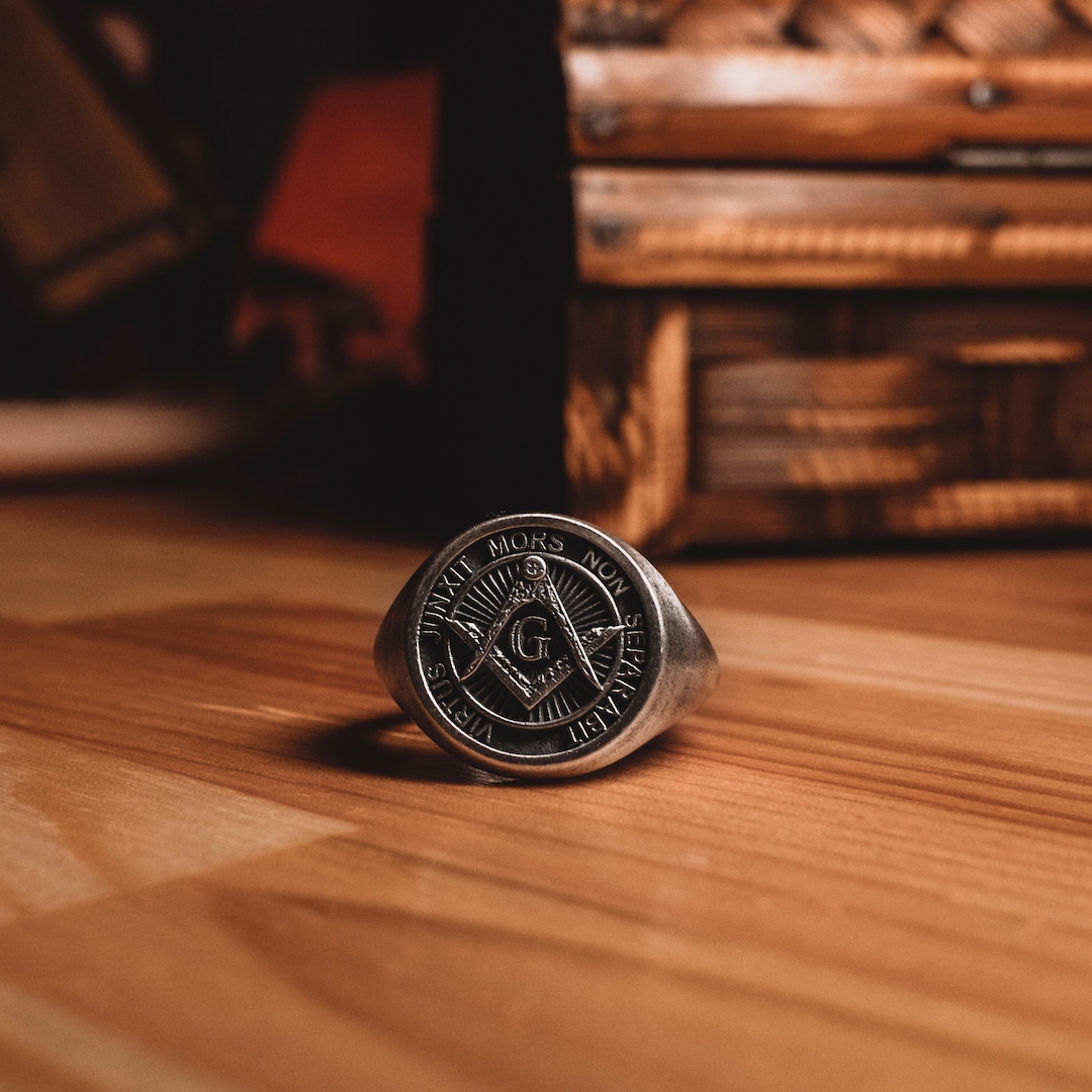 Masonic Pinky Sterling Silver Signet Men's Ring, Freemason Ring for ...