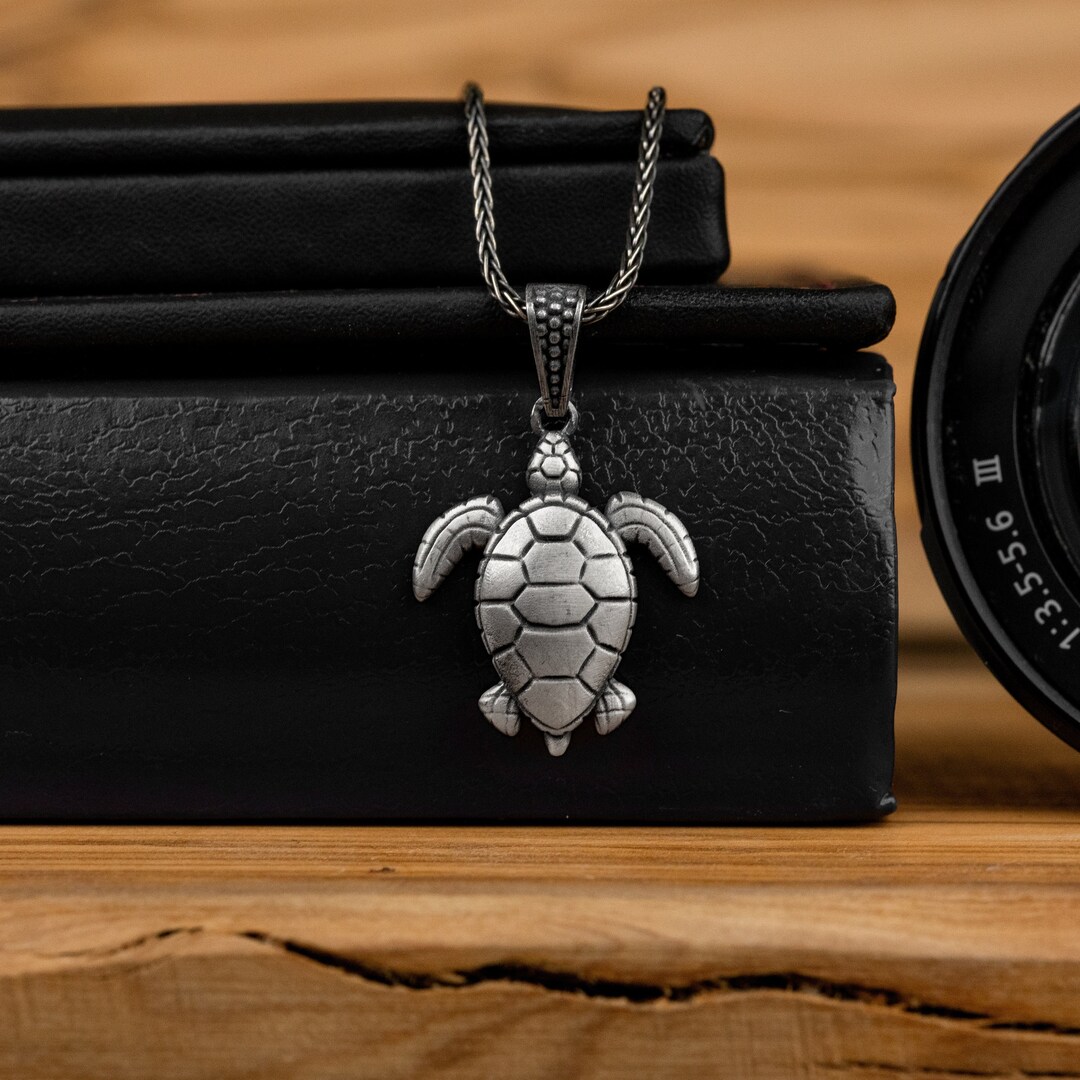 Sea Turtle Caretta Silver Men Necklace, Sterling Silver Men Necklace ...