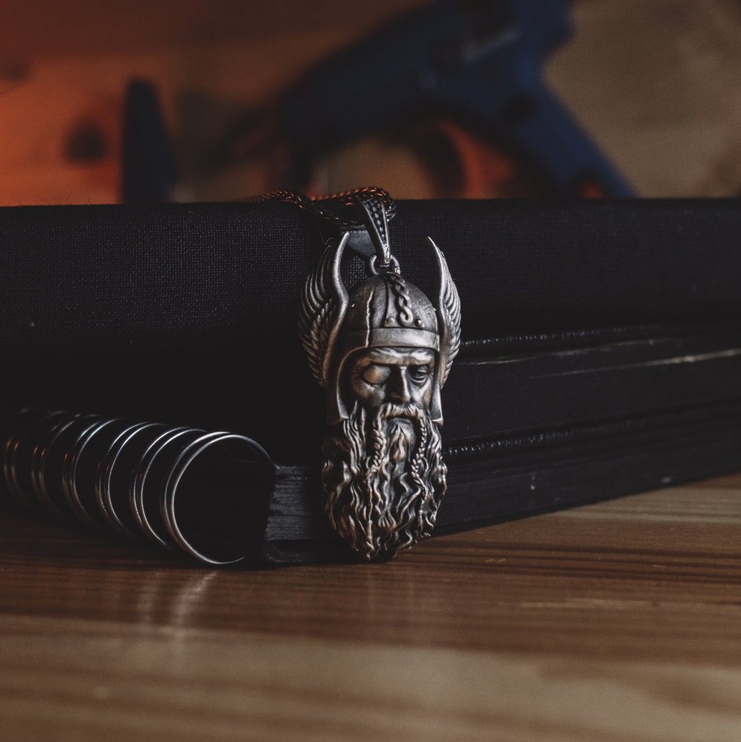 Odin Old God Necklace in Sterling Silver for Men, Norse Mythology Pagan ...