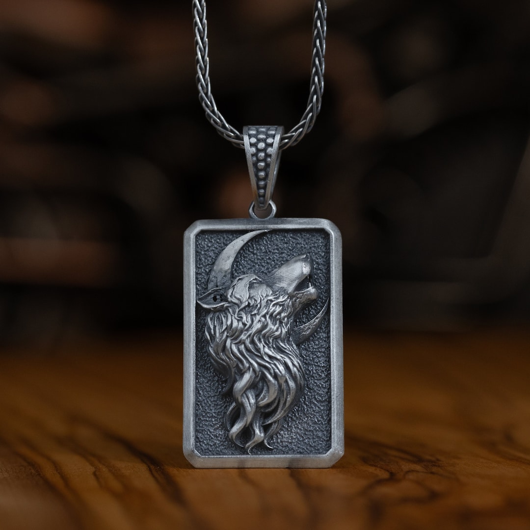 Howling Wild Wolf Sterling Silver Men Personalized Charm Necklace ...