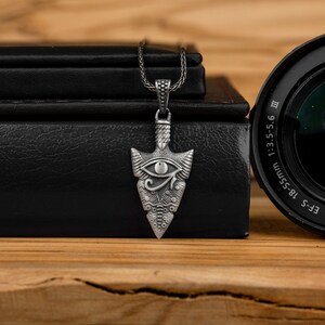 Arrowhead Necklace With Eye Horus Silver Men Pendant, Rock Face Silver ...