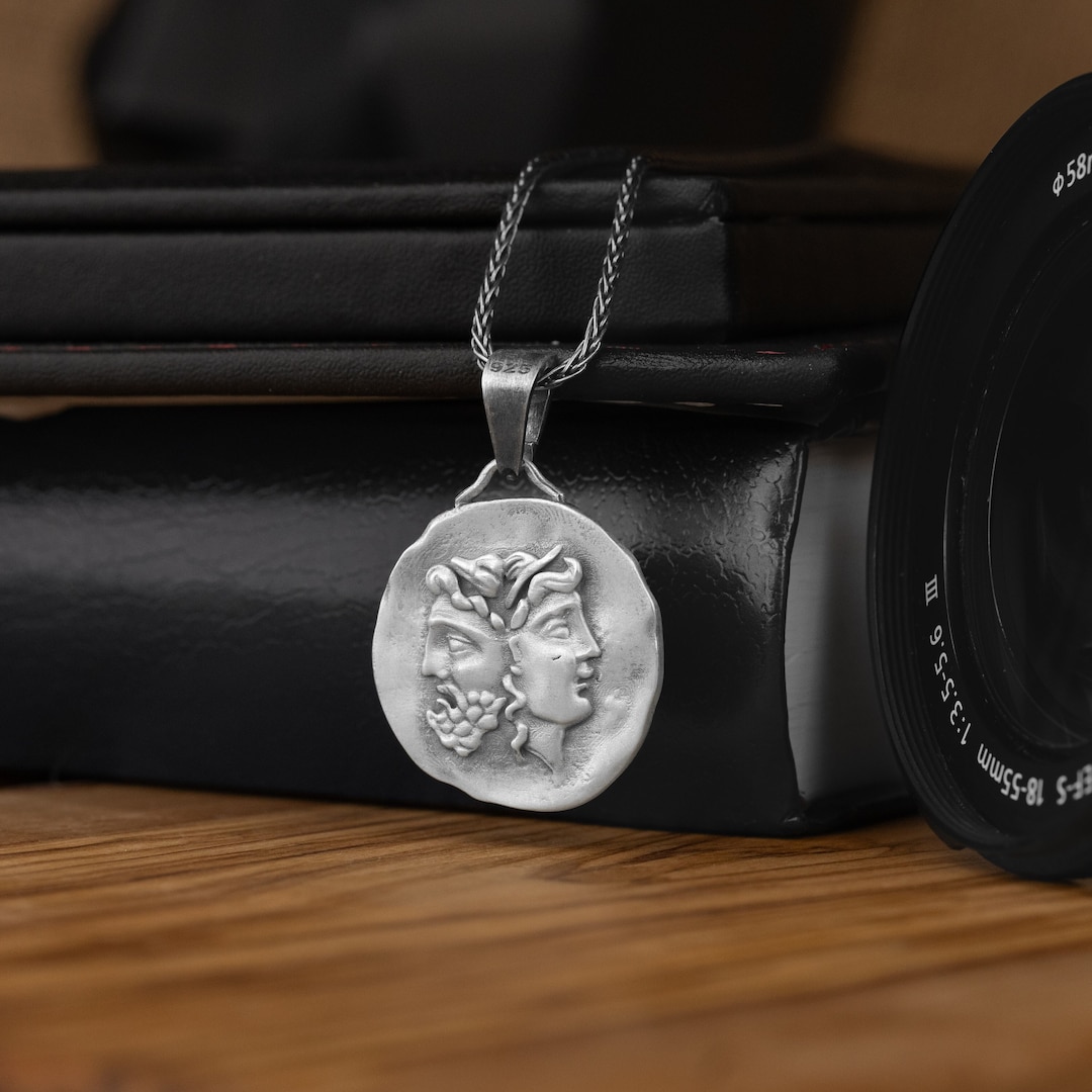 Janus Ancient Roman Coin Oxidized Silver Necklace, Old Rome Necklace ...