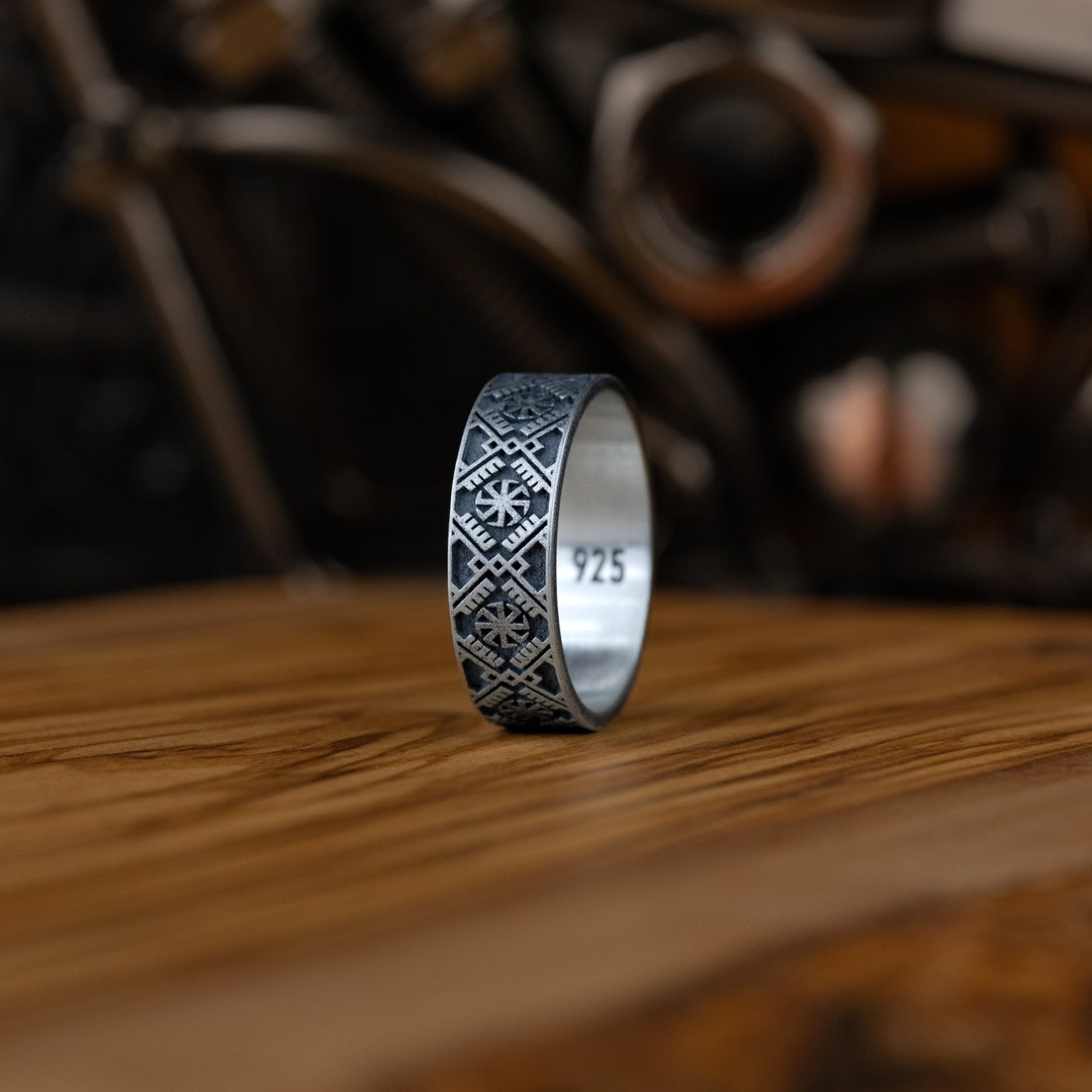 Unique Men's Engagement Ring in Sterling Silver, Viking Wedding Band ...