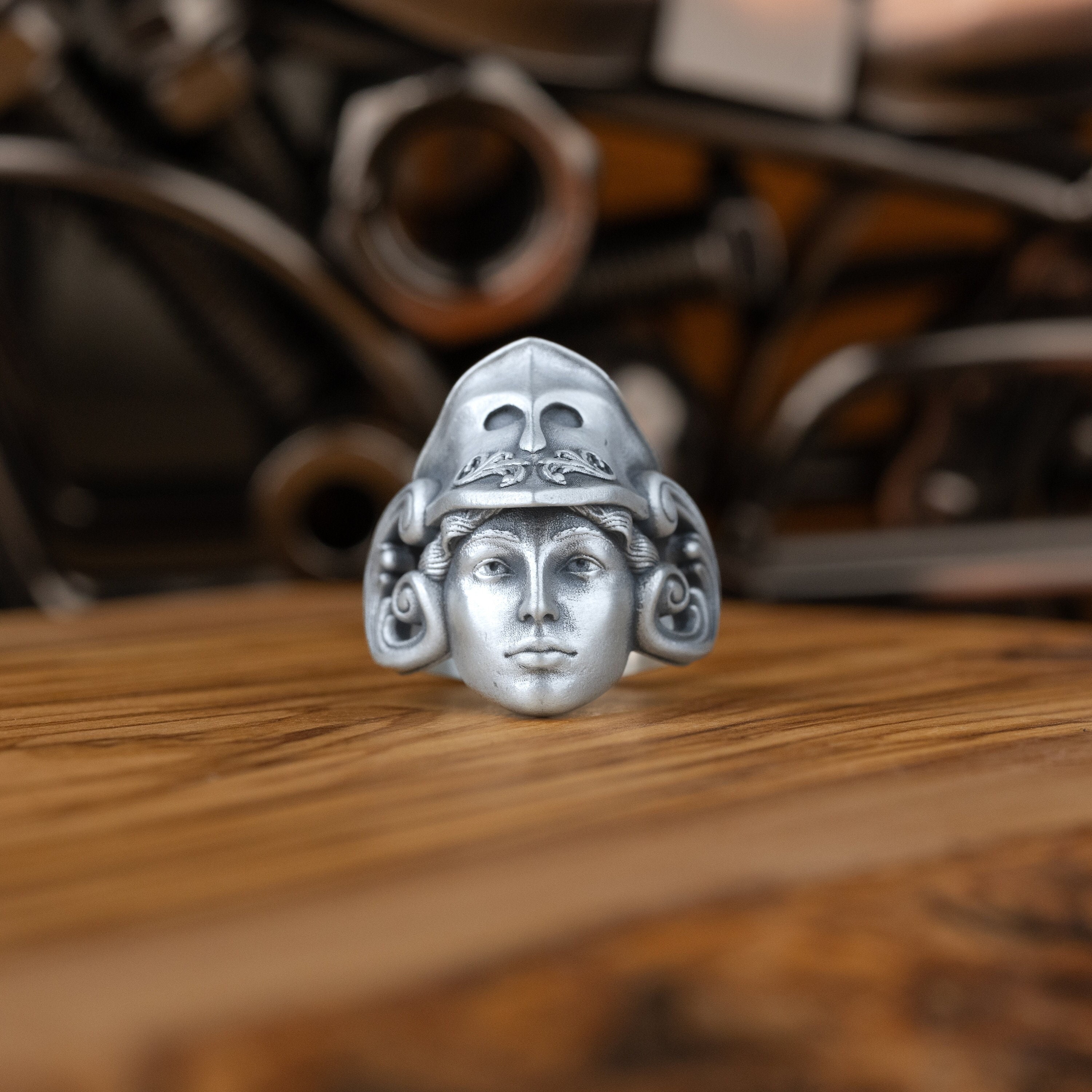 Greek Goddess Athena Ancient Ring, Sculptural Ring in Oxidized Sterling ...