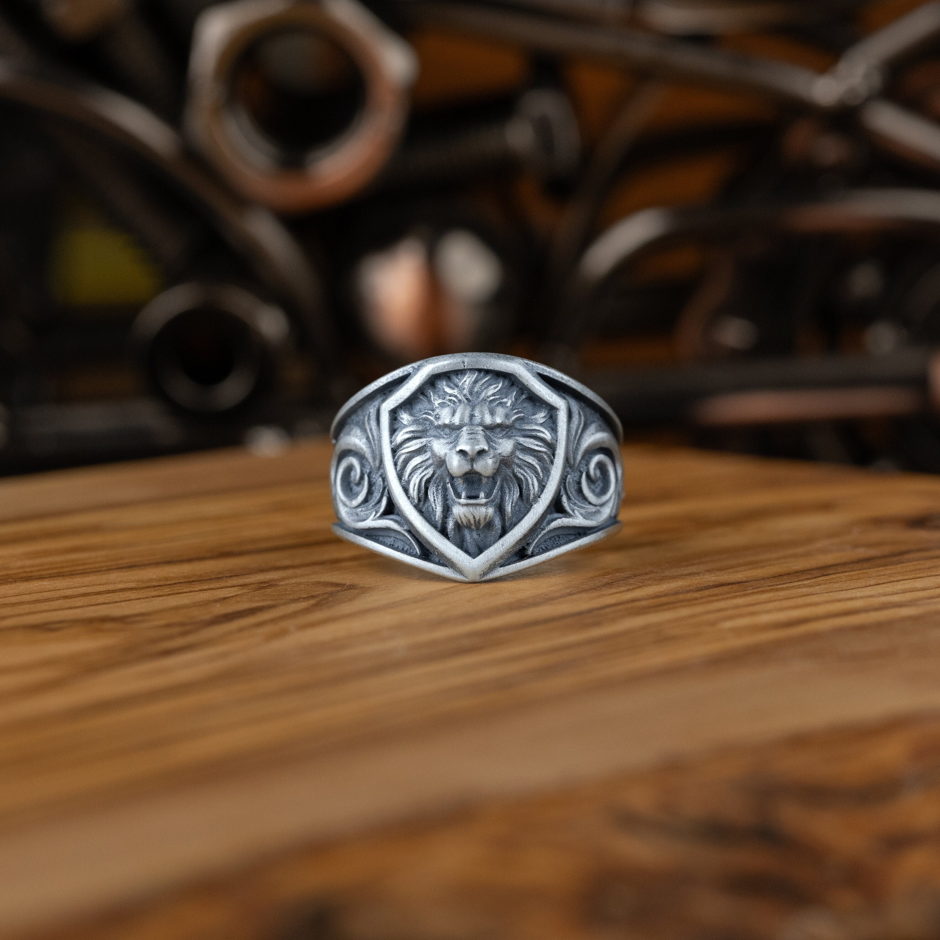 Oxidized Silver Pinky Lion Men Ring, Sterling Silver Zodiac Leo Ring ...