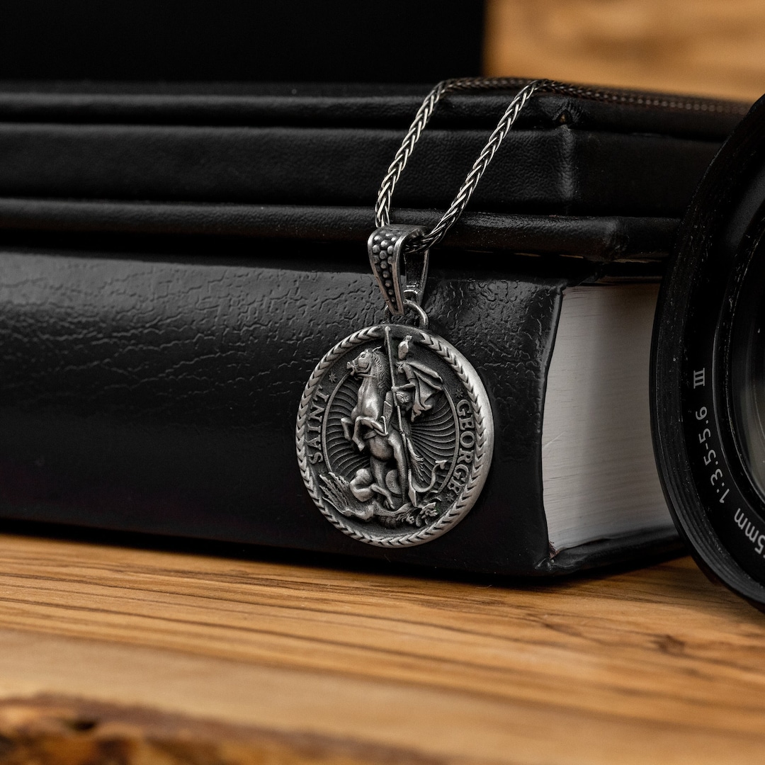 St George and Serpent Silver Men Necklace, Unique Handmade St George ...