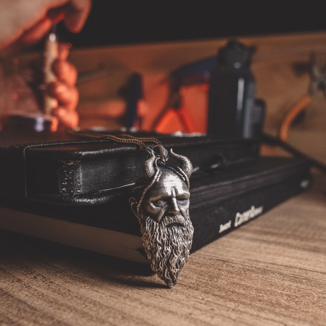 Silver Bearded Devil Gothic Necklace for Men, Oxidized Demon Necklace ...