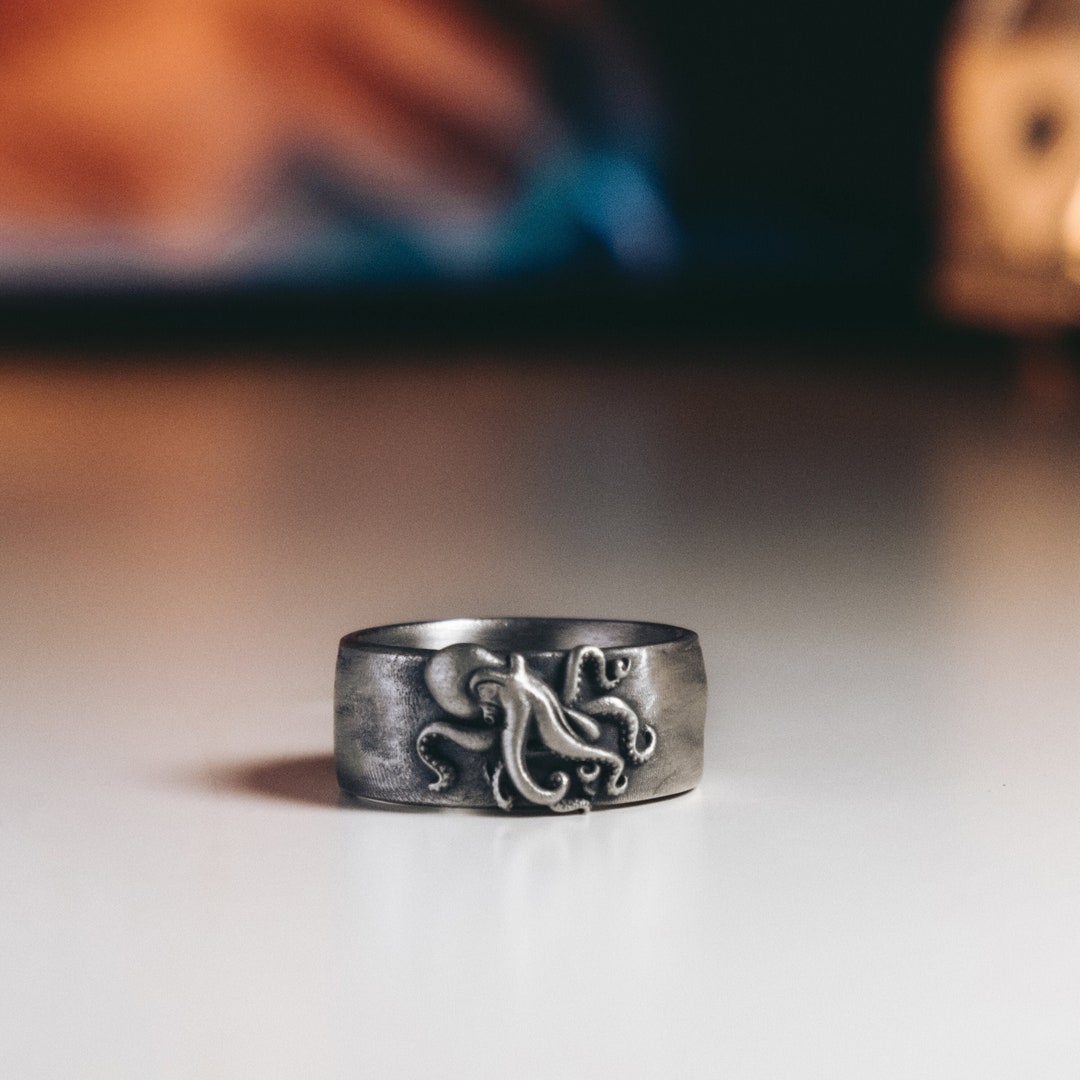 Octopus Oxidized 925 Silver Mens Ring, Sterling Silver Animal Men's ...
