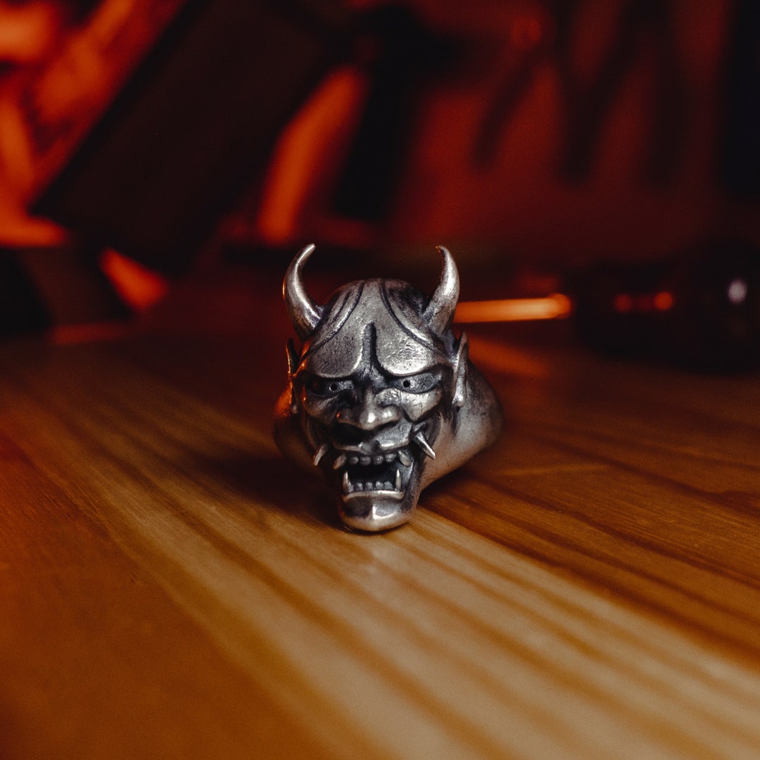 Sterling Silver Hannya Mask Men Ring, Demon Ring for Men in Gothic ...