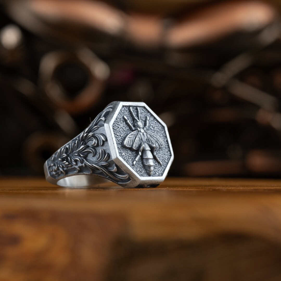 Cute Honey Bee Ring for Bestfriend Gift, Geometric Signet Jewelry With ...