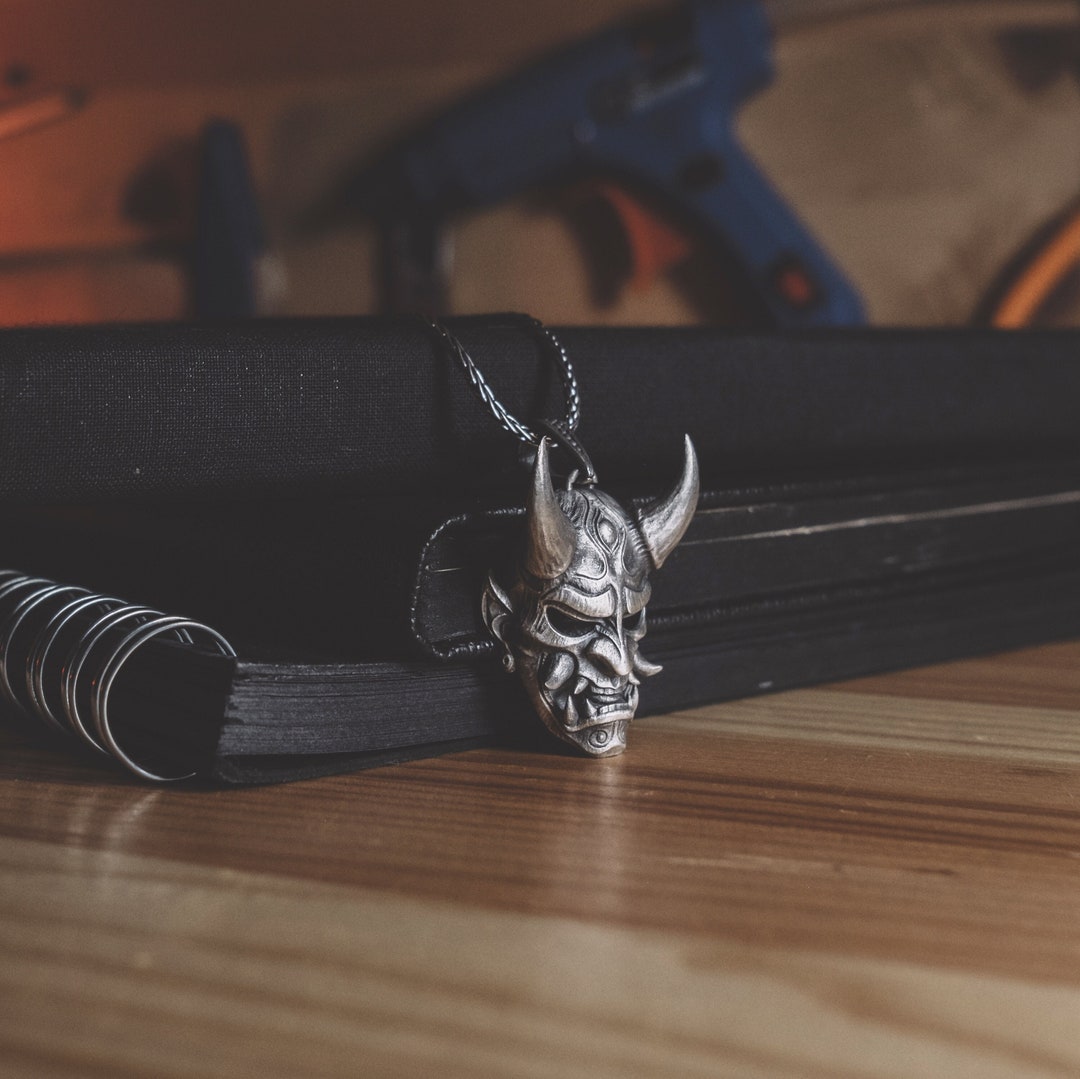Japanese Omni Mask Silver Necklace, Hannya Art Mask Necklace for Him ...