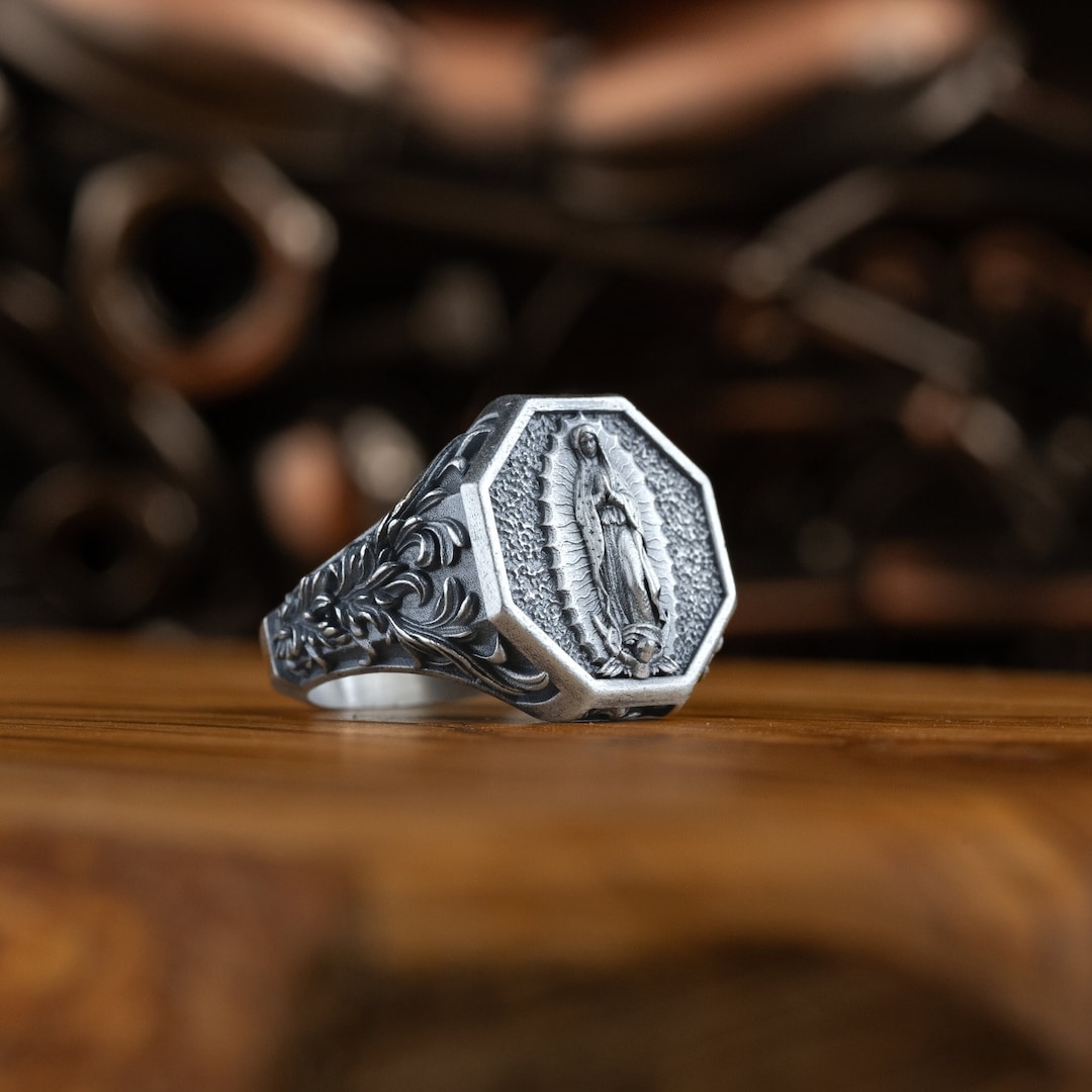 Minimalistic Virgin Mary Signet Men Ring for Religious Gift, Miraculous ...