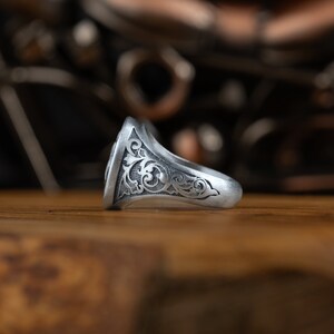 Signet Silver Men Ring With Floral Pattern Ring for Nature Lover Gift ...
