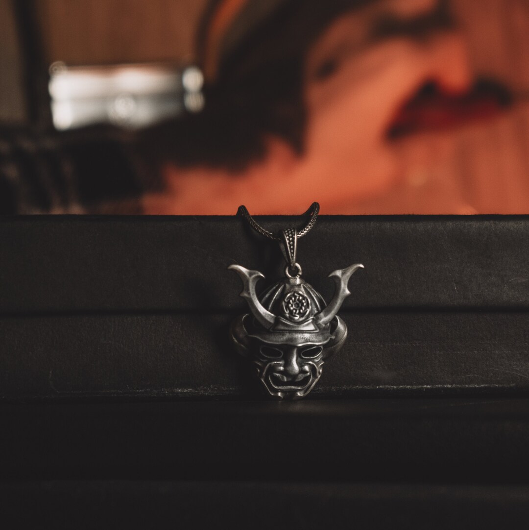 Samurai 3D Mens Silver Necklace, Japanese Medieval Handmade Jewelry ...