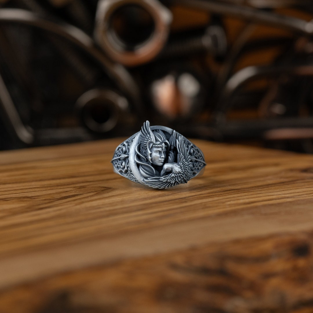 Goddess Freya and Crown Hugin and Munin Men Ring, Valkyrie Silver Men ...