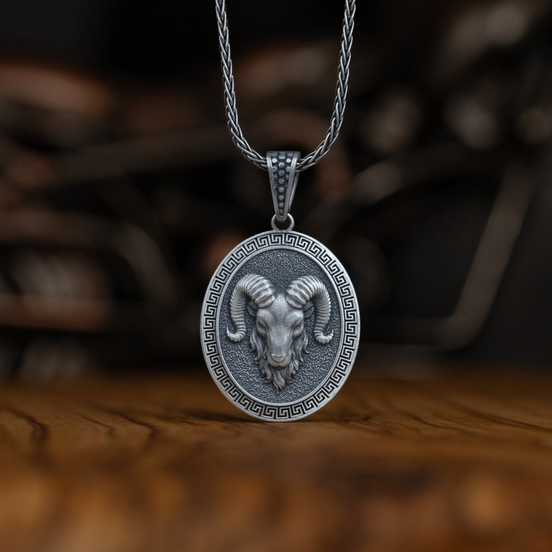 Aries Ram Head Personalized Men Silver Necklace, Zodiac Jewelry, Aries ...