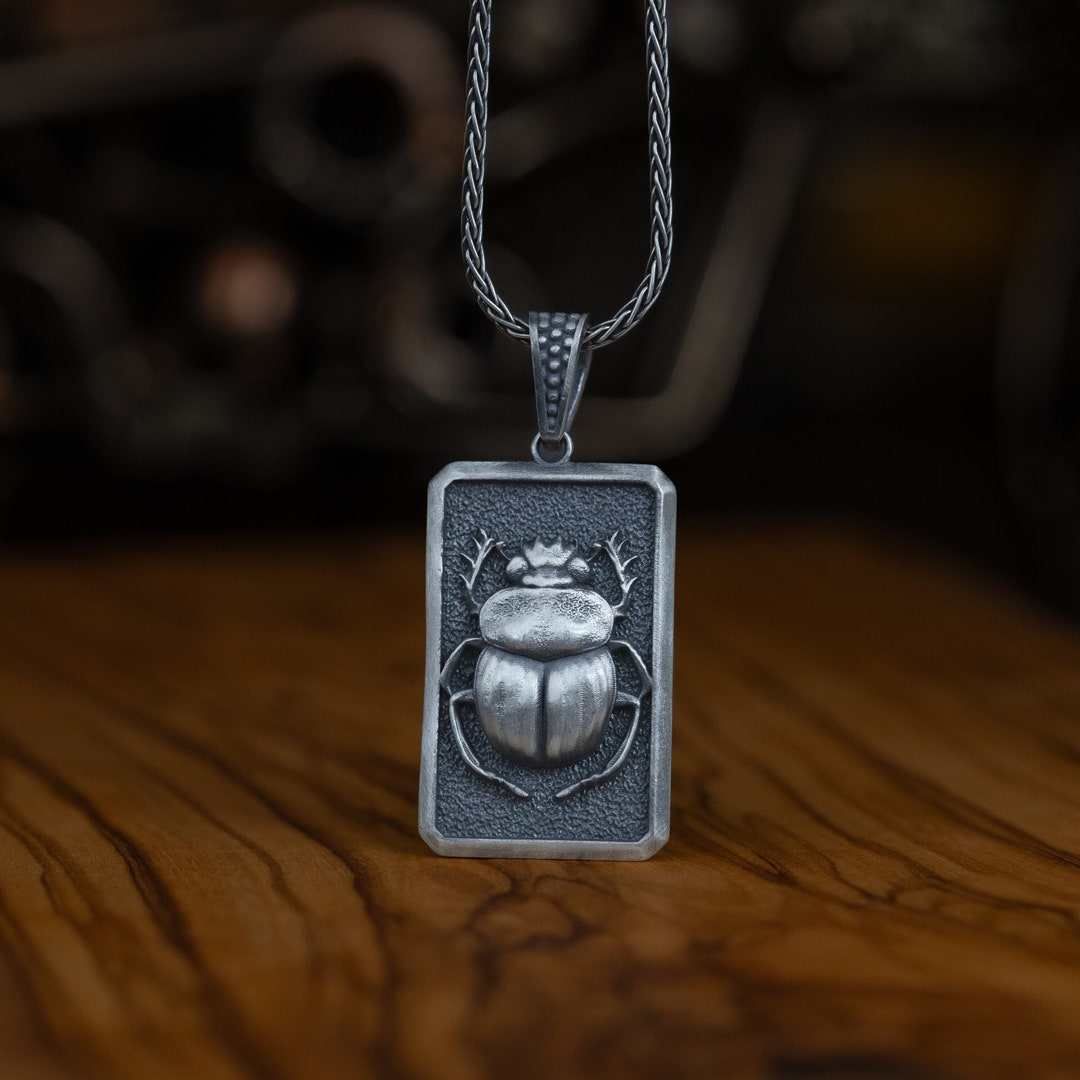 Sterling Silver Scarab Pendant for Man Egyptian Scarab Beetle Necklace ...
