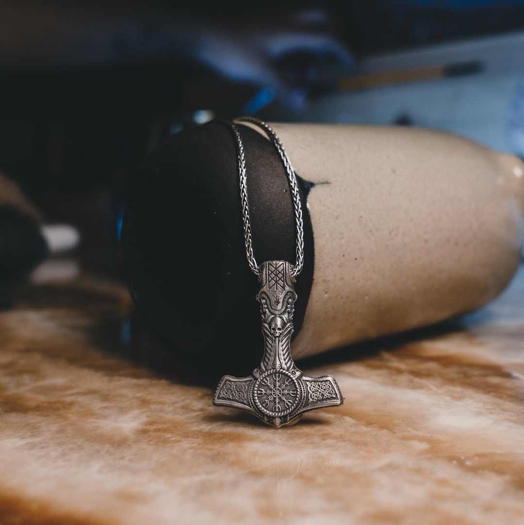 Thor Hammer Skull Engraved Necklace, Viking Mythology Symbols on Norse ...