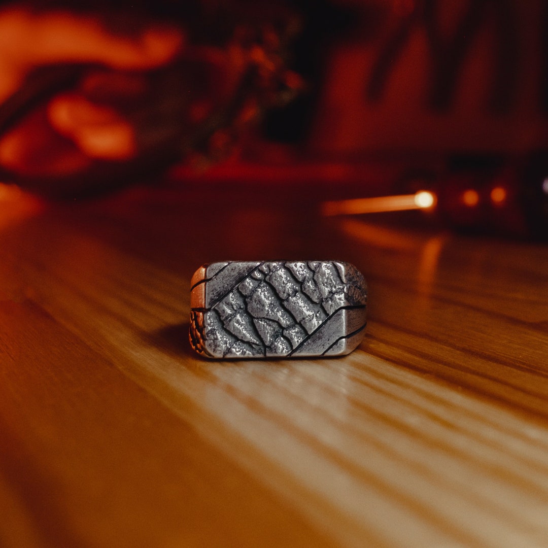 925 Sterling Silver Rock Surface Textured Biker Ring, Brutalist Jewelry ...