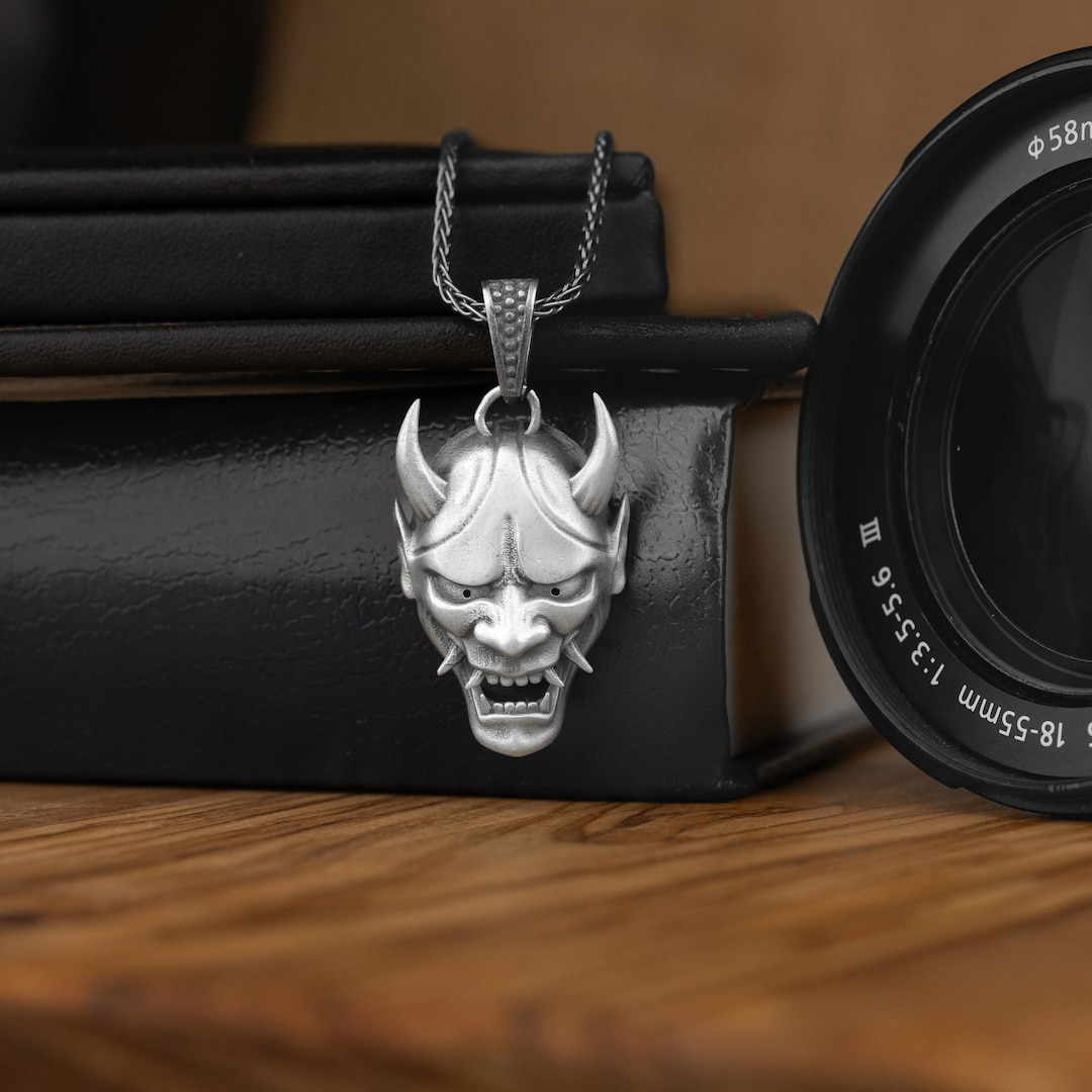 Japanese Oni Mask Necklace, Samurai Demon Mask Necklace for Boyfriend ...