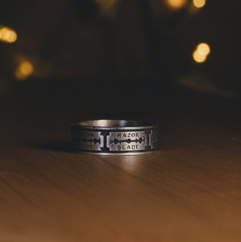 Razor Blade Men Cool Band Ring in 925 Silver, Unusual Male Ring in ...