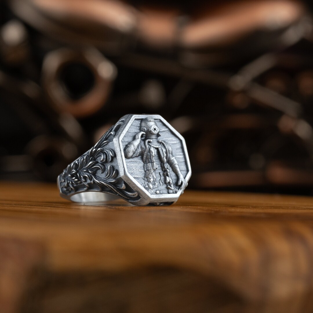Signet Ring With Scuba Diving in Silver, Scuba Water Sport Gift for ...