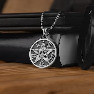 Silver Tetragrammaton Necklace for Him, Hebrew Coin Necklace, Jewish Star of David and Pentacle ...