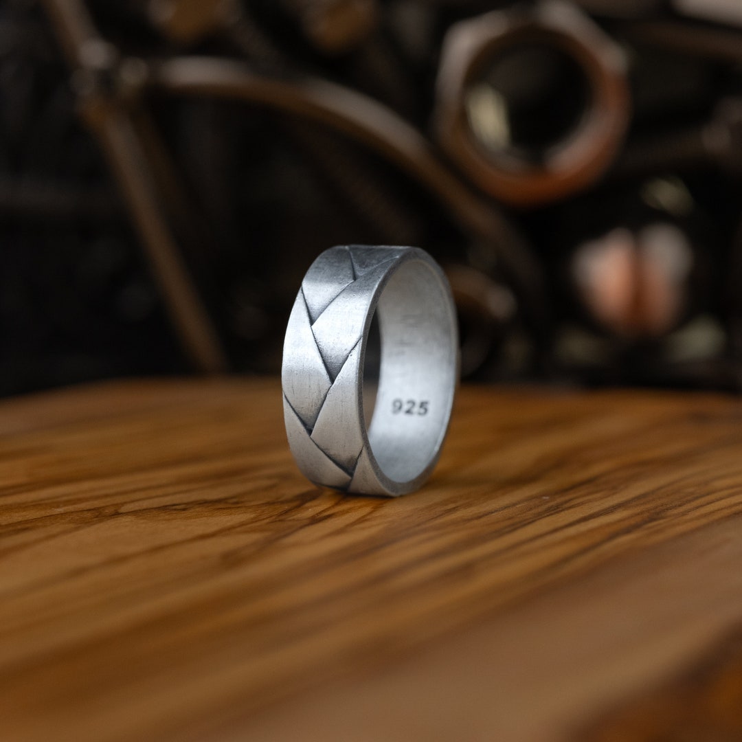 Handmade Sterling Silver Curb Men Band Ring, Chain Wedding Ring ...