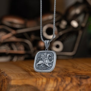 Handcrafted Gryphon Necklace Silver Griffin Pendant, Medieval Charm Men ...