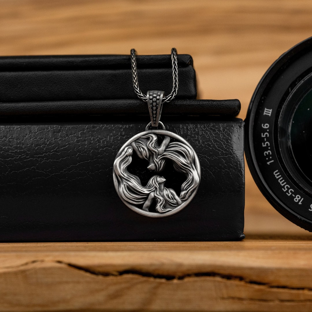 Unique Gemini Engraved Sterling Silver Men Necklace Pendant, Gemini ...