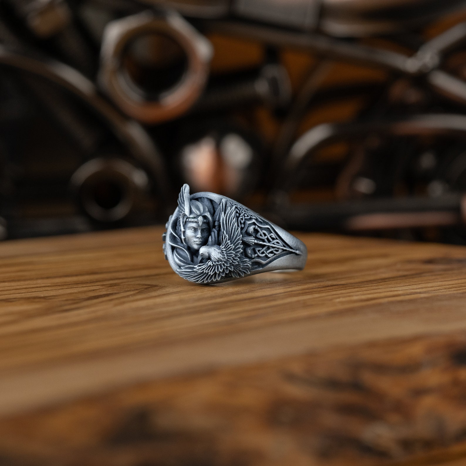 Goddess Freya and Crown Hugin and Munin Men Ring, Valkyrie Silver Men ...