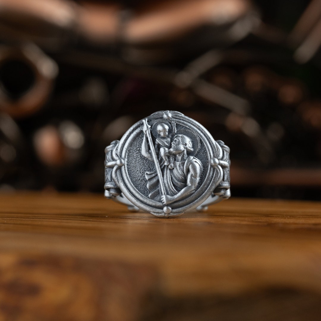 St Christopher Men Signet Ring in Sterling Silver, Faith Ring for ...