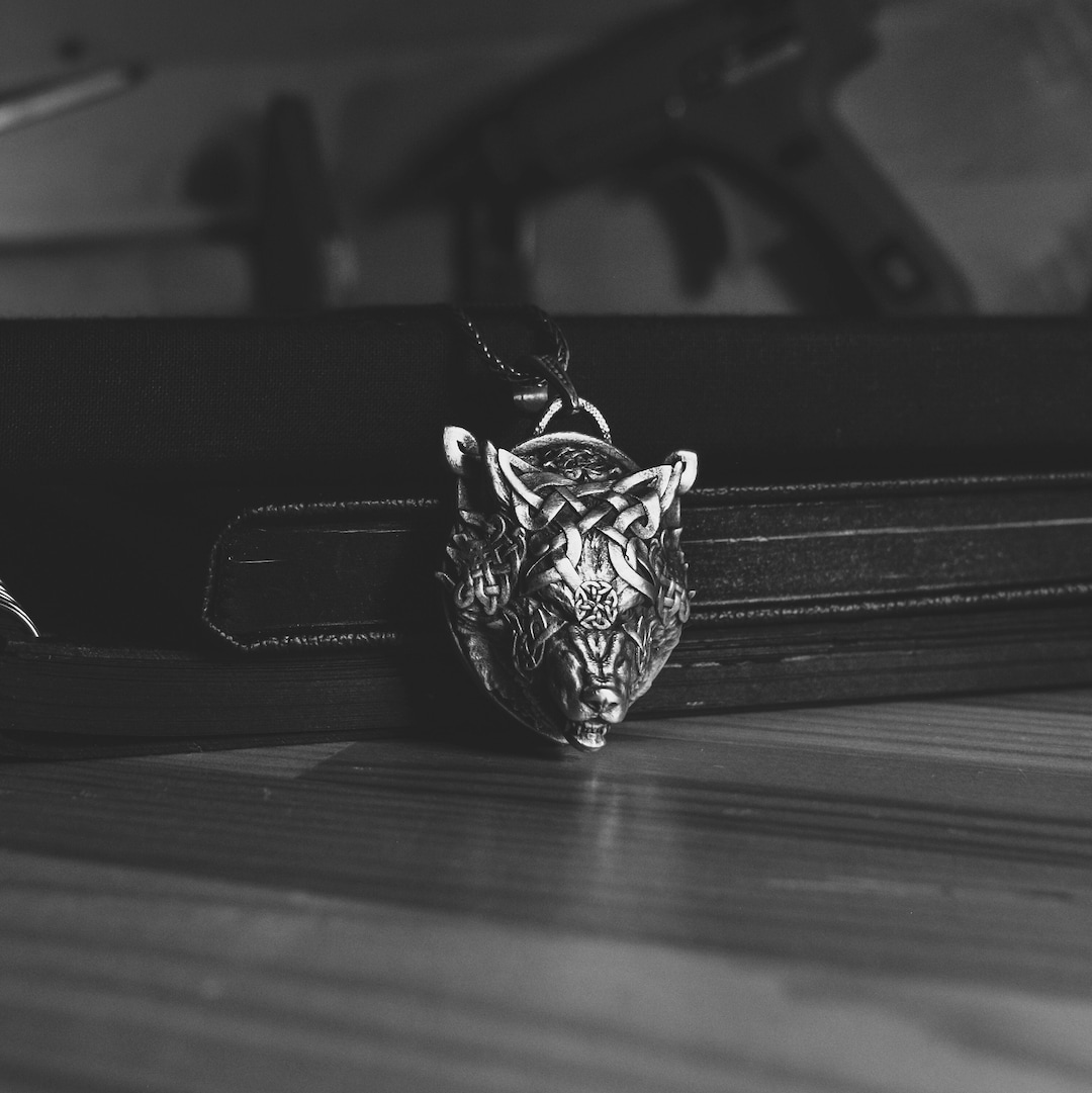 925 Silver Norse Mythology Wolf Necklace for Men, Fenrir With Viking ...