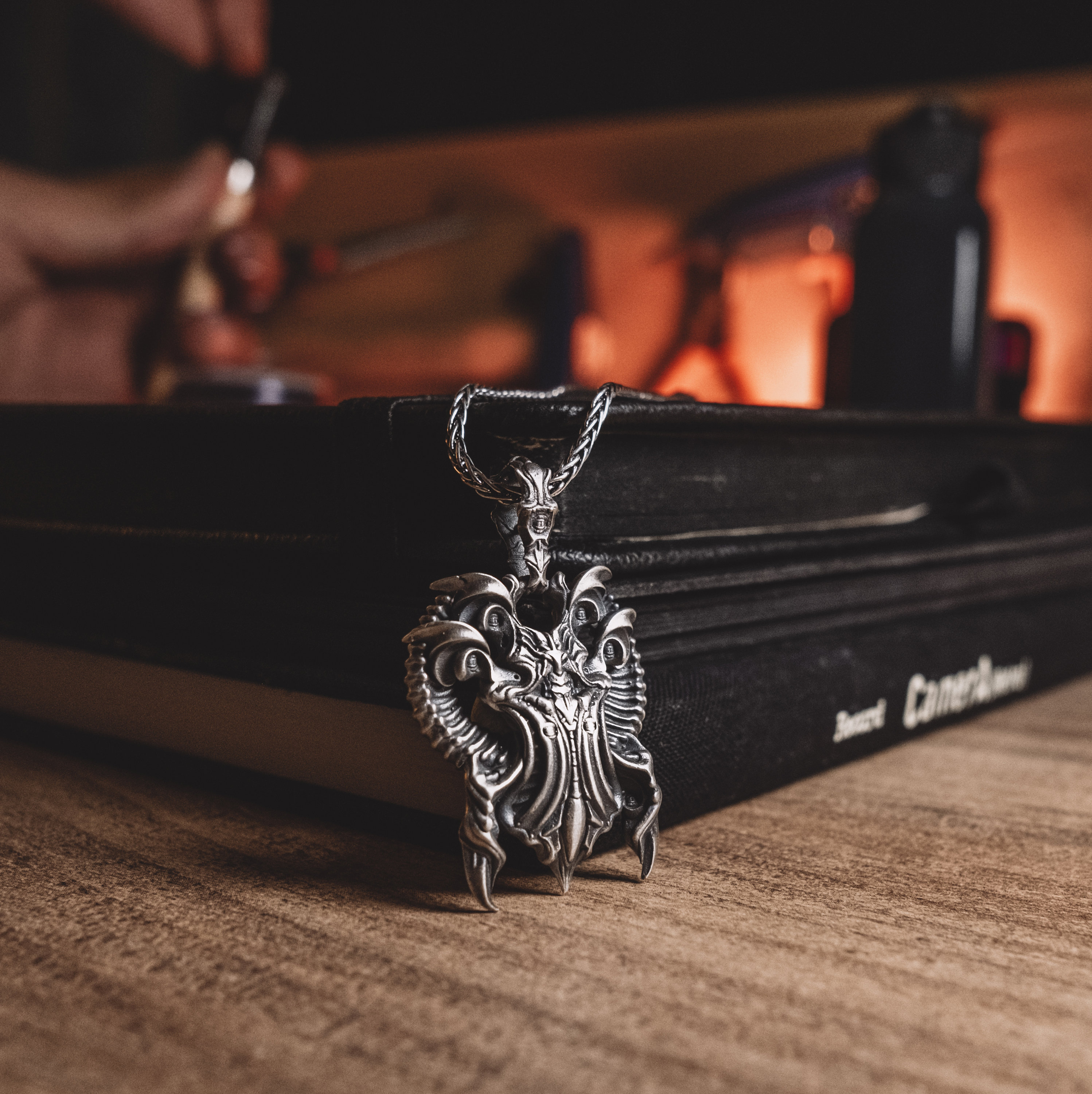 Futuristic Shoggoth Scarab Men Necklace, Bookworm Lovecraft Silver ...
