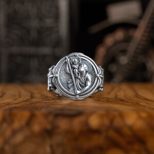 St Christopher Men Signet Ring in Sterling Silver, Faith Ring for ...