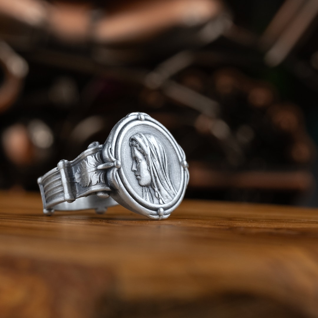 Catholic Virgin Mary Signet Ring for Religious Gift, 925 Sterling ...